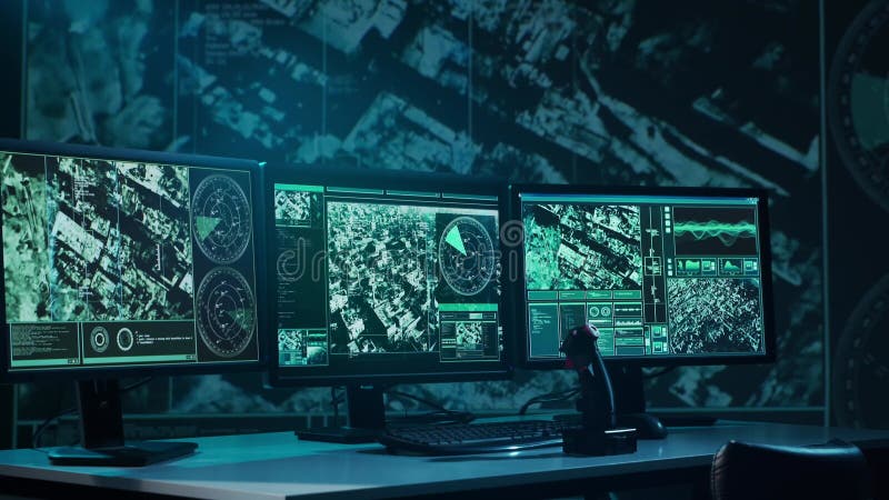 Military Soldier Operating Advanced Technology in a Command Center ...