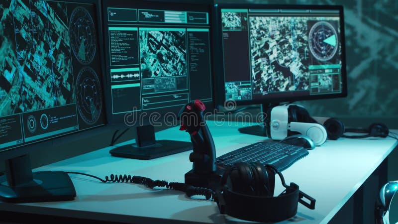 Military Soldier Operating Advanced Technology in a Command Center ...
