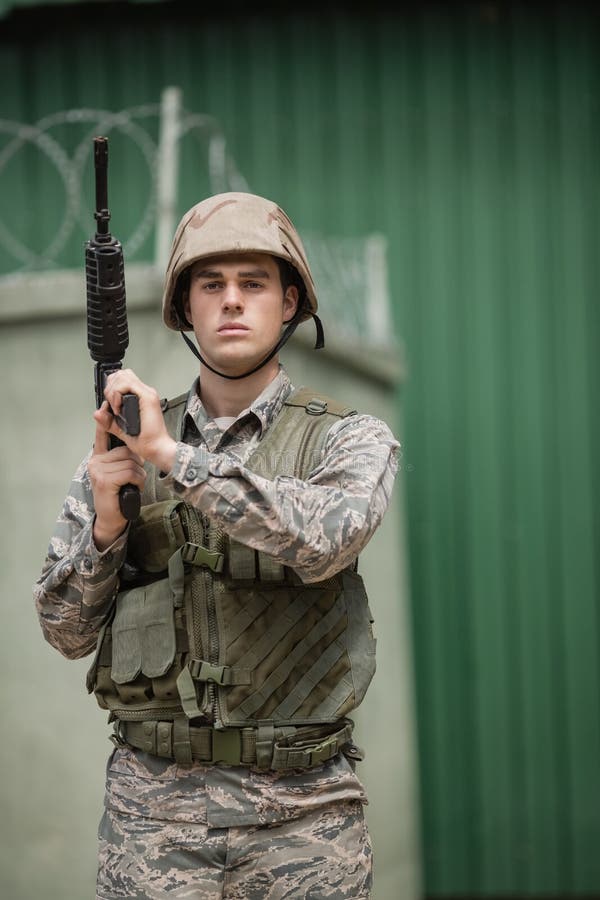 Military Soldier Standing with a Rile Stock Image - Image of confidence ...