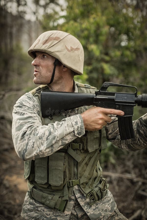 Military Soldier during Training Exercise with Weapon Stock Photo ...
