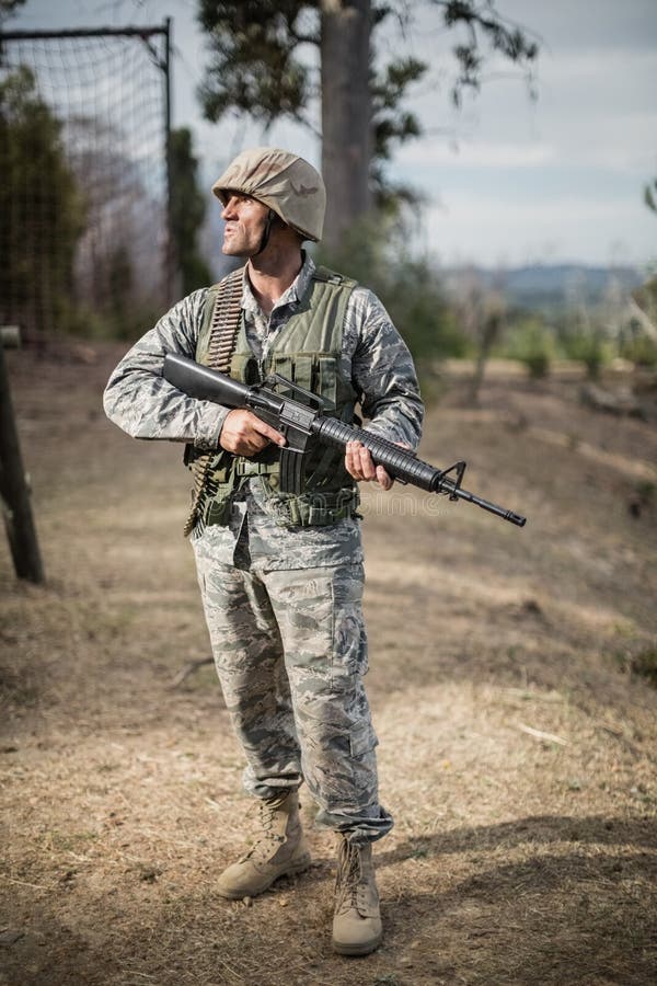Military Soldier during Training Exercise with Weapon Stock Photo ...