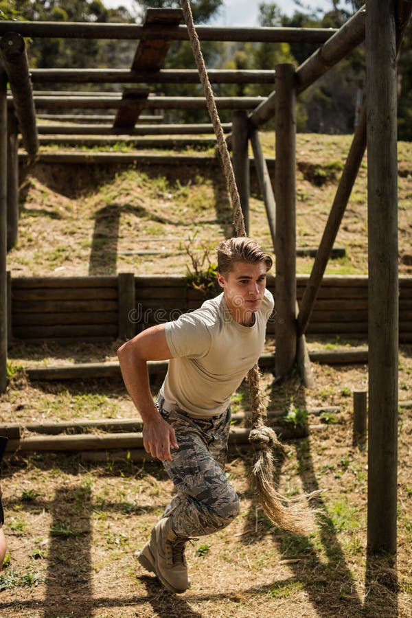 Military Soldier Training Rope Climbing Stock Image - Image of effort ...