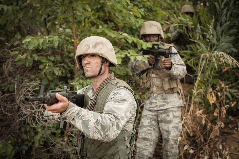 Military Soldiers during Training Exercise with Weapon Stock Photo ...