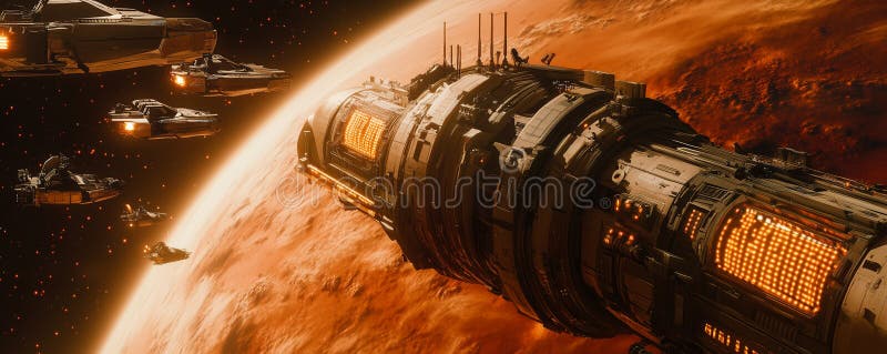 Military Space Station Orbits Red Planet while Support Ships Maintain ...