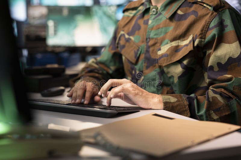 Military Specialist Using Radar, Inputting Coordinates Stock Photo ...