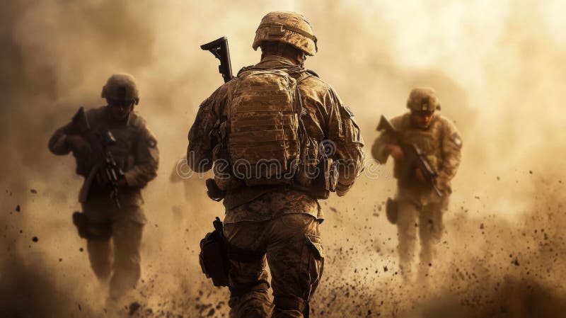 Military Squad on Patrol in Rugged Terrain Stock Illustration ...