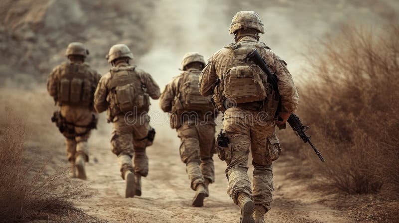 Military Squad on Patrol in Rugged Terrain Stock Illustration ...