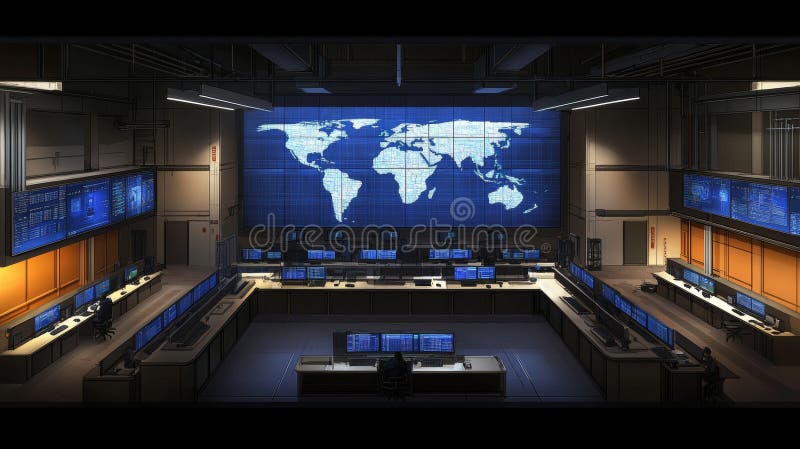 Military Staff in the Command Center Observe Worldwide Information on ...
