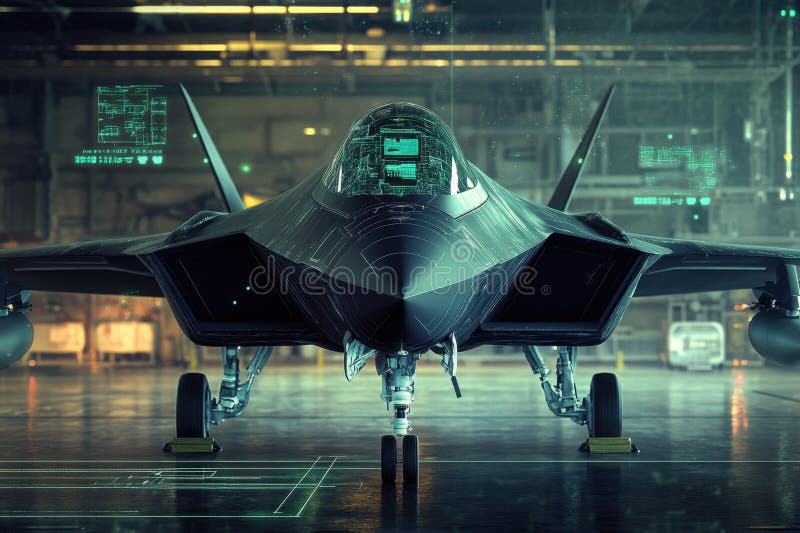 Military Stealth Aircraft on Display Inside a Hangar with Advanced ...