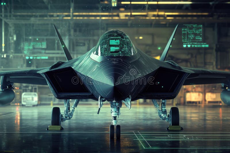 Military Stealth Aircraft on Display Inside a Hangar with Advanced ...