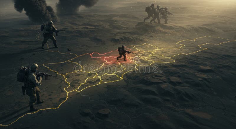Military Strategy Visualized: Soldiers on a Territory Map Under Combat ...