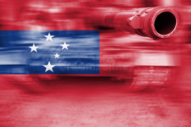 Military Strength Theme, Motion Blur Tank with Samoa Flag Stock ...