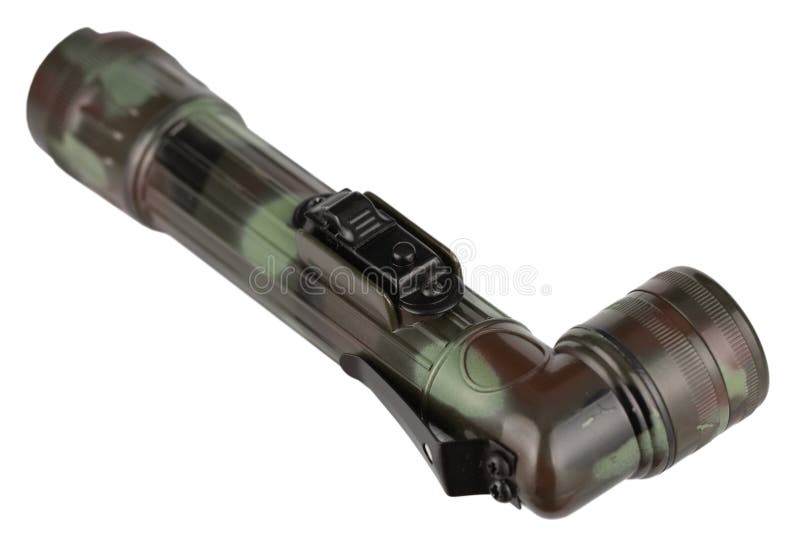 Military Style Flashlight Isolated on White Stock Photo - Image of ...