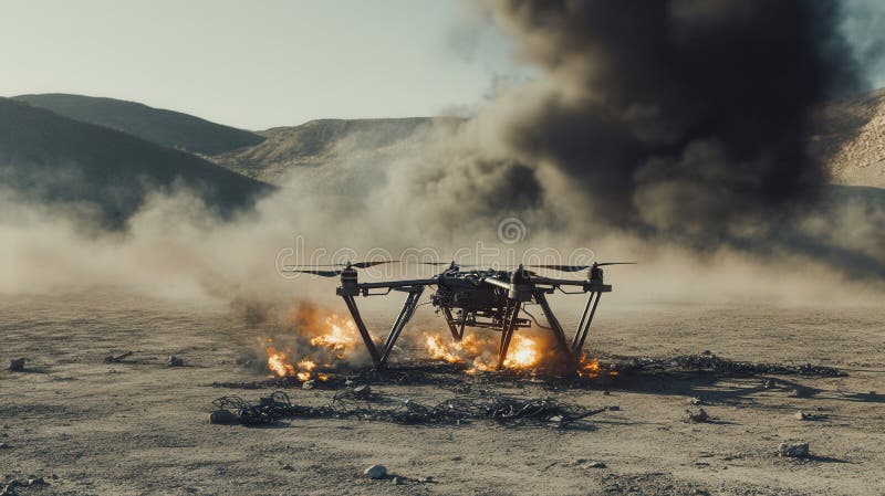 Military Surveillance Drone Wreckage after Explosion in Desolate ...