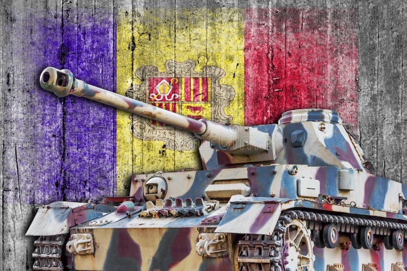 Military Tank with Concrete Andorra Flag Stock Image - Image of battle ...