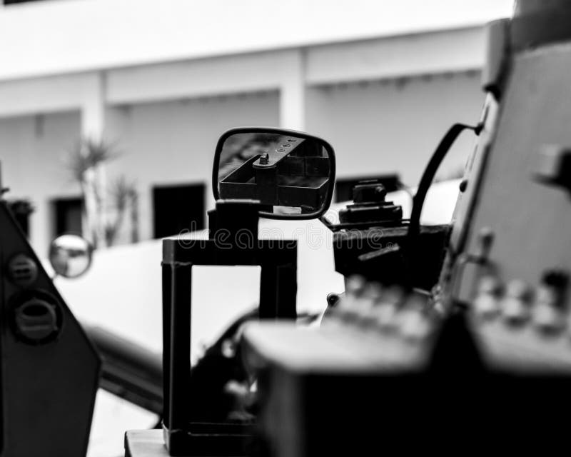 Military Tank Mirror Reflection in Grayscale Stock Image - Image of ...