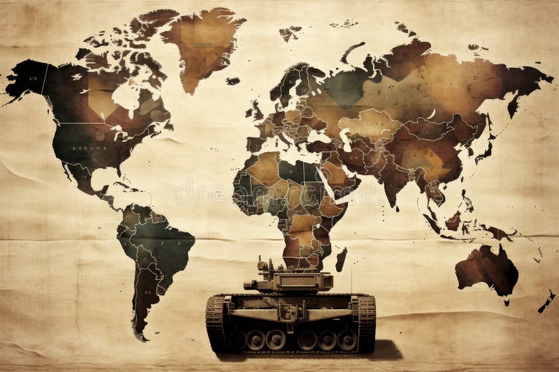 Military Tank Strategically Placed on a Detailed World Map for Tactical ...