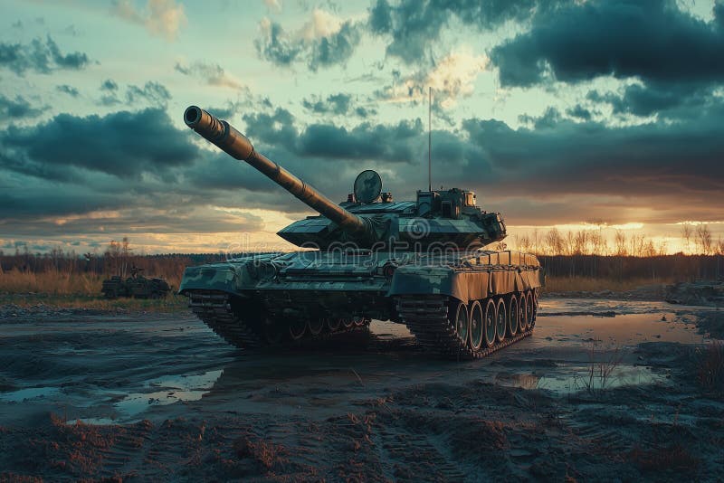 Military Tank at Sunset stock illustration. Illustration of armored ...