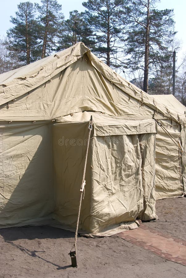 Military Tent in the Field. Big Tent City. Field Camp in Nature ...