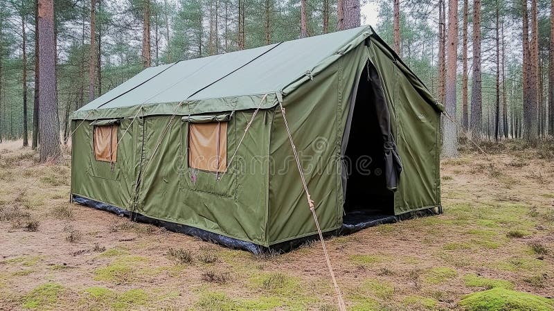 Military Tent in Forest stock image. Image of canvas - 349245409