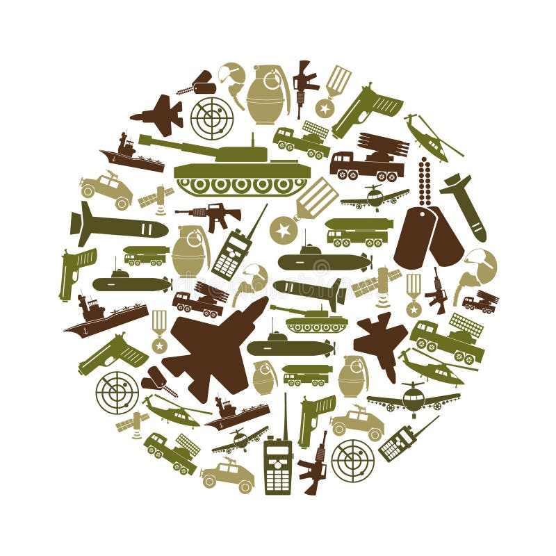 Military Theme Simple Green Icons in Circle Stock Vector - Illustration ...