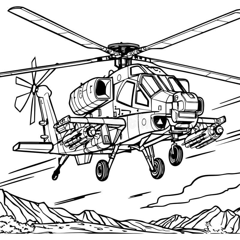 Armed Military Helicopter Hovering in the Sky Coloring Page Stock ...