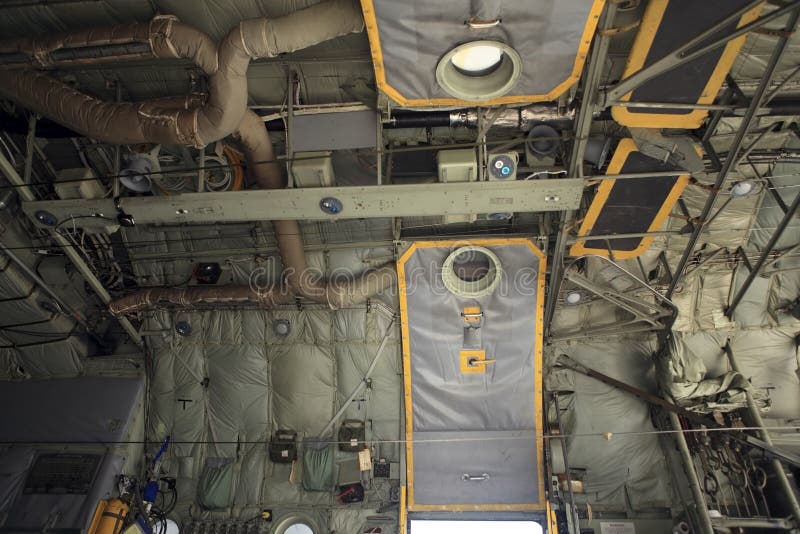 Military Transport Plane Interior Stock Image - Image of airplane ...
