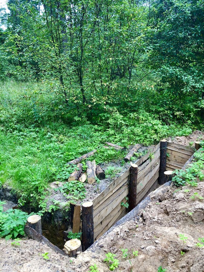 Military Trench in the Forest Editorial Photography - Image of deffense ...