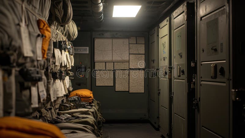 Military Underground Bunker Interior with Storage and Equipment for ...