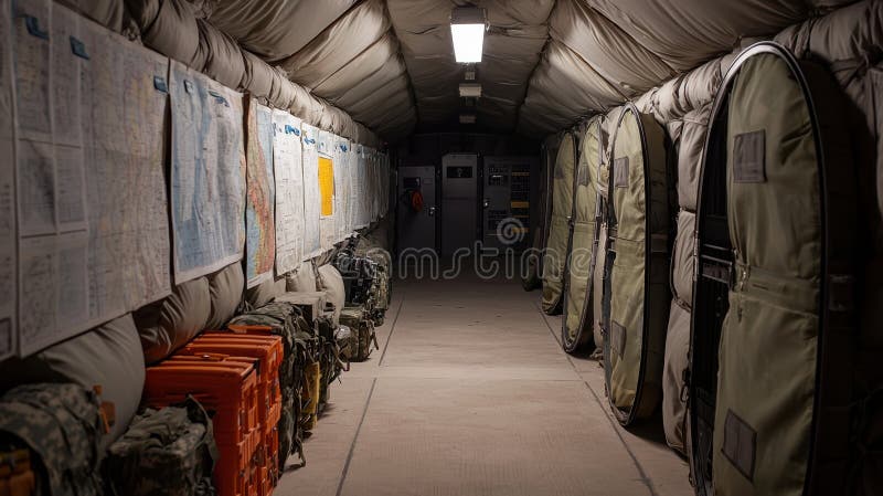 Military Underground Bunker Interior with Storage and Maps for Tactical ...