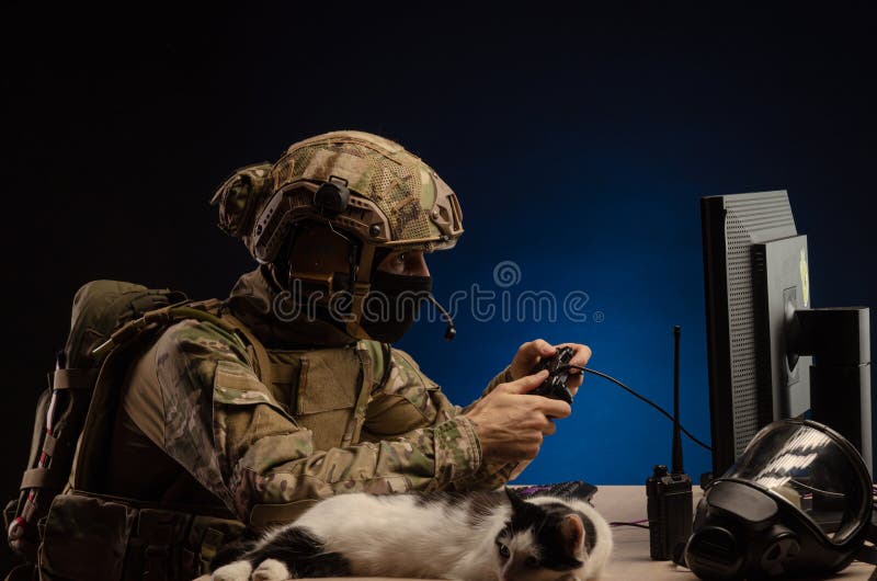 Military in Uniform Sitting at a Computer Conducts Cyber Warfare Stock ...