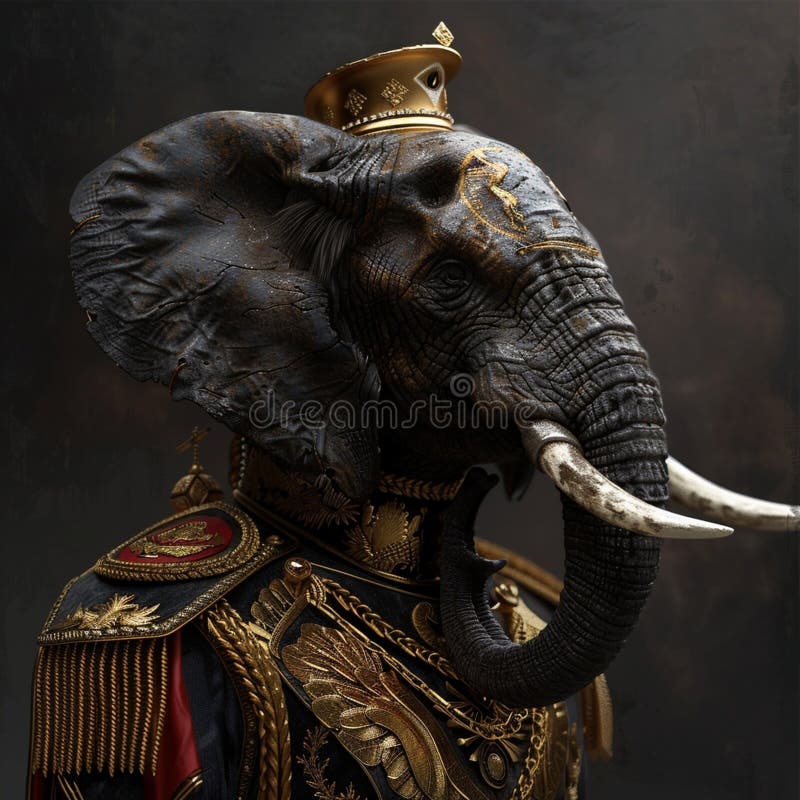 Military-uniformed Elephant in a Striking Pose Stock Illustration ...
