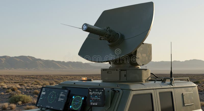 Military Vehicle Equipped with Advanced Satellite Tracking System Stock ...