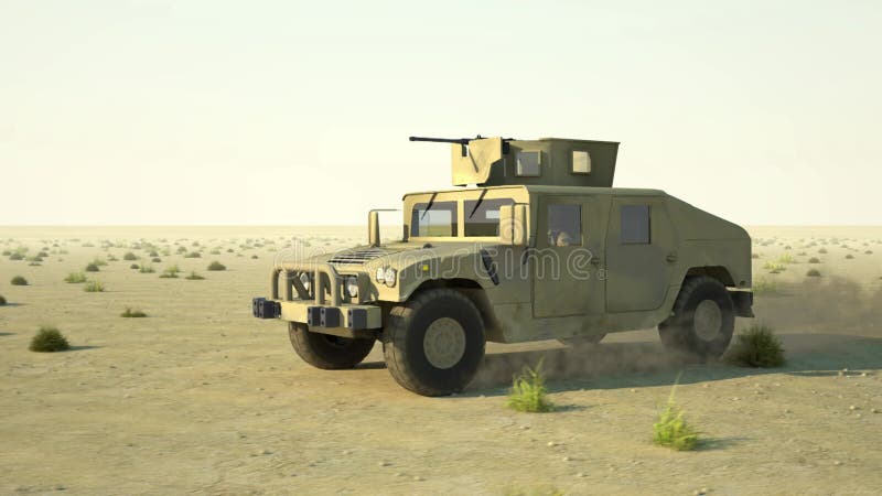 Humvee rides on desert stock video. Video of animation - 209692027