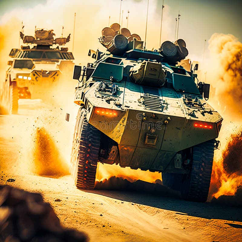 Military Vehicles in Battle, Generative AI Stock Illustration ...