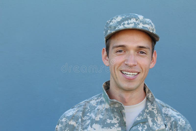 Military Veteran Isolated on Blue Background Stock Photo - Image of ...