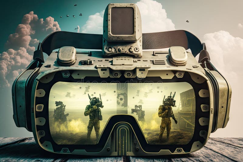 Military Vr Headset Double Exposure with Robotic Control Panel and ...