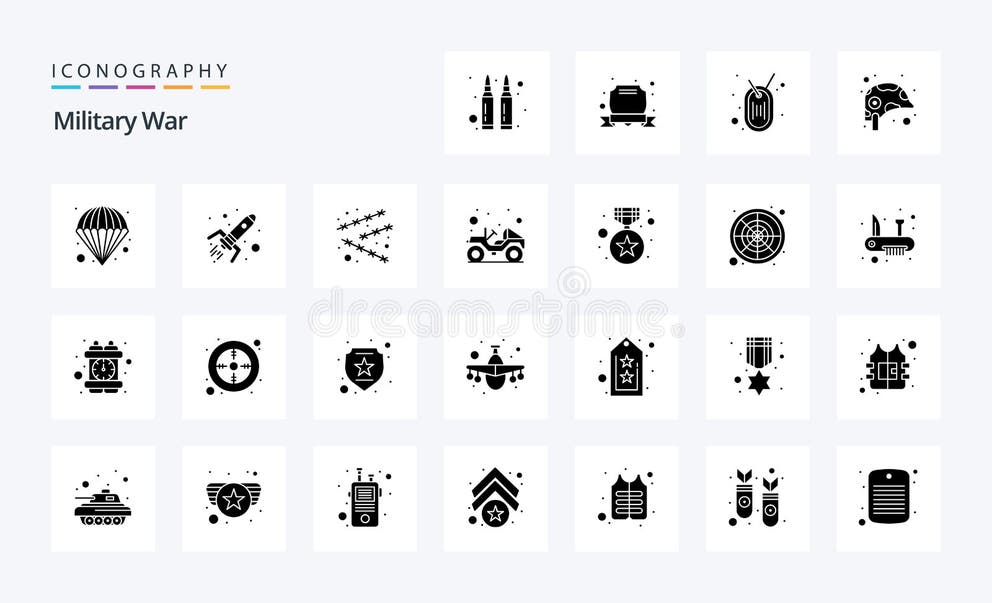 25 Military War Solid Glyph Icon Pack Stock Vector - Illustration of ...