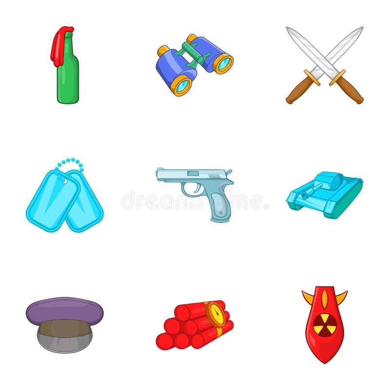 Military Weapons Icons Set, Cartoon Style Stock Vector - Illustration ...