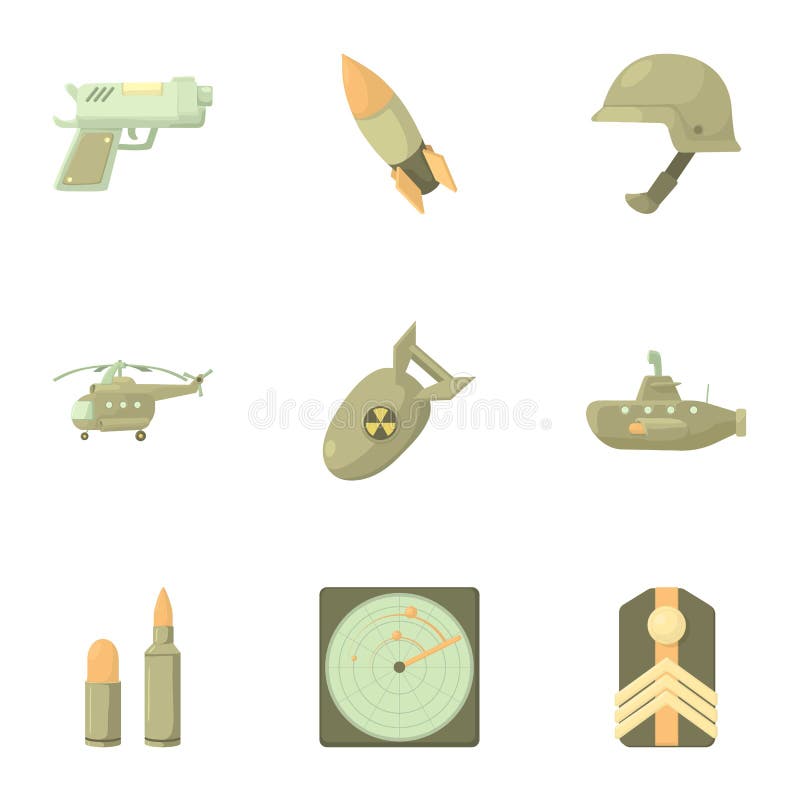 Military Weapons Icons Set, Cartoon Style Stock Vector - Illustration ...