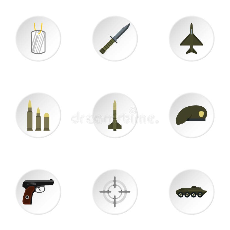 Military Weapons Icons Set, Flat Style Stock Vector - Illustration of ...