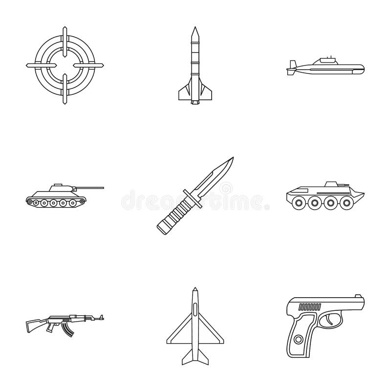 Military Weapons Icons Set, Outline Style Stock Vector - Illustration ...
