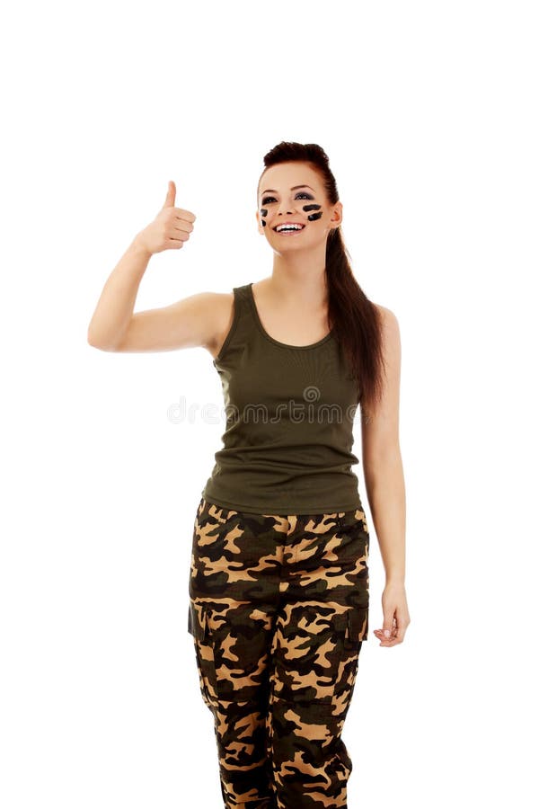 Military Woman Gesturing Ok Sign Stock Photo - Image of brunette ...