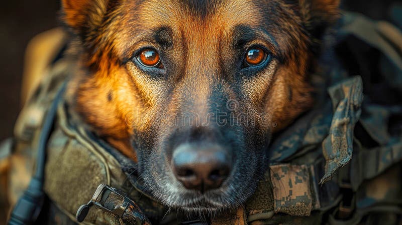 Military Working Dog in Tactical Gear, Intense and Focused, Ready for ...