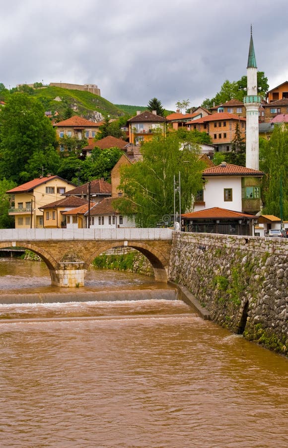 Miljacka river, Sarajevo stock image. Image of cityscape - 20235585
