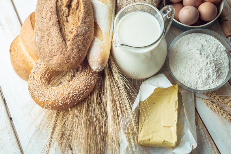 Milk and bakery products stock photo. Image of grain - 79194728
