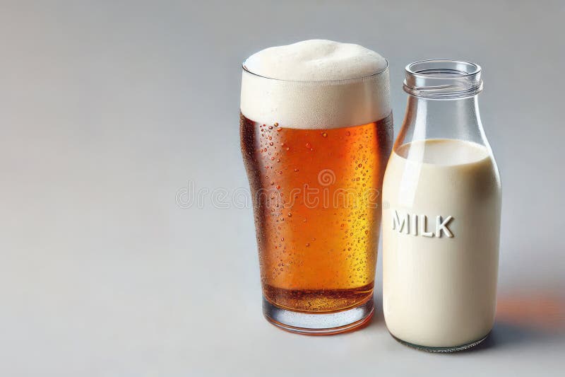 Milk and Beer Side by Side Against a Clean Background. Space for Text ...