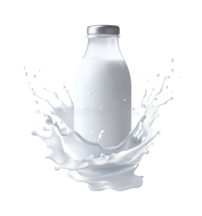 Milk Bottle with Splash 3d Vector.Mesh Gradient Wes Stock Vector ...