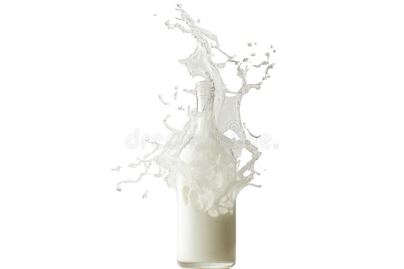 Milk Bottle Splashing Dynamic Image Isolated on Transparent Background ...
