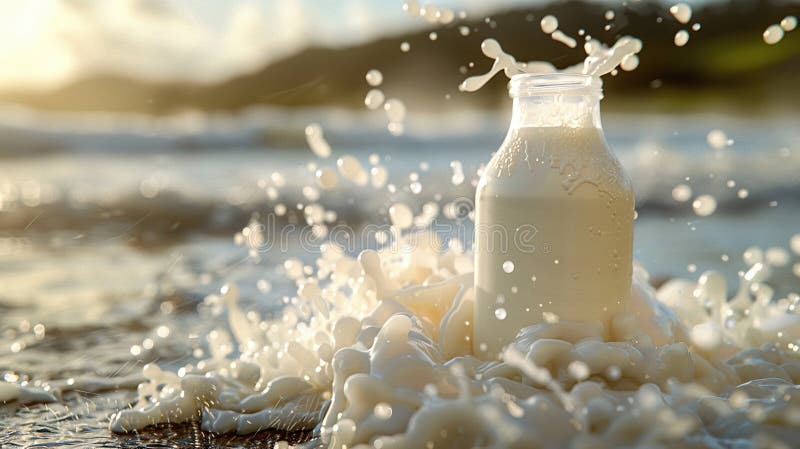 Milk Bottle Splashing in the Ocean Stock Illustration - Illustration of ...